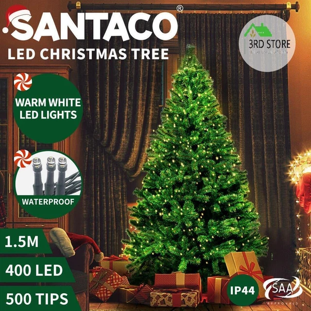 SANTACO PRE-LIT CHRISTMAS Tree 1.5M 5Ft Xmas Home Garden Decor Warm LED ...