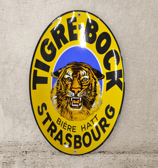 PLAQUE ÉMAILLÉE TIGRE BOCK Bière Strasbourg brasserie enamel sign EUR 92,00 - PicClick FR