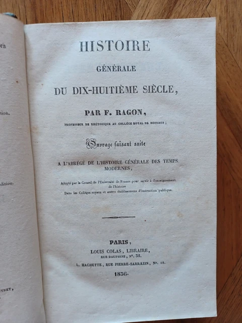 FRANÇOIS RAGON - Histoire générale du dix-huitième siècle - 1836 EUR 16 ...