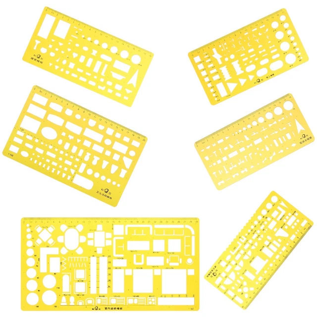 6PCS DRAWING TEMPLATE Rulers Multipurpose Drawing Rulers Architect ...