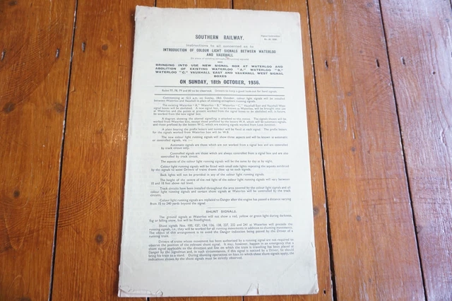 1936 SOUTHERN RAILWAY Waterloo Vauxhall Signal Box Signalling Diagram £ ...