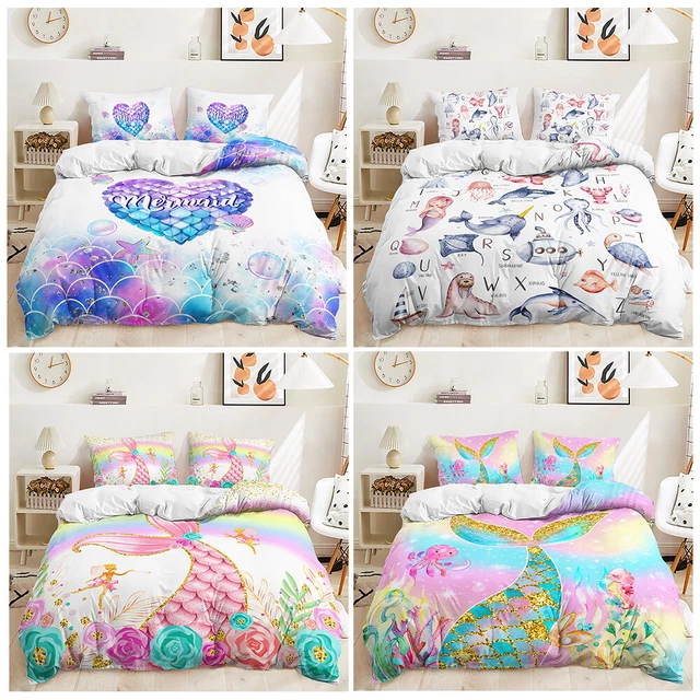 OCEAN SEA CREATURES Mermaid Walrus Jellyfish Narwhal Doona Duvet Quilt ...