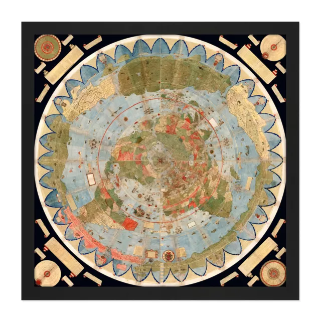 MAP MONTE 1587 Composite World Pictorial Chart Square Framed Wall Art ...