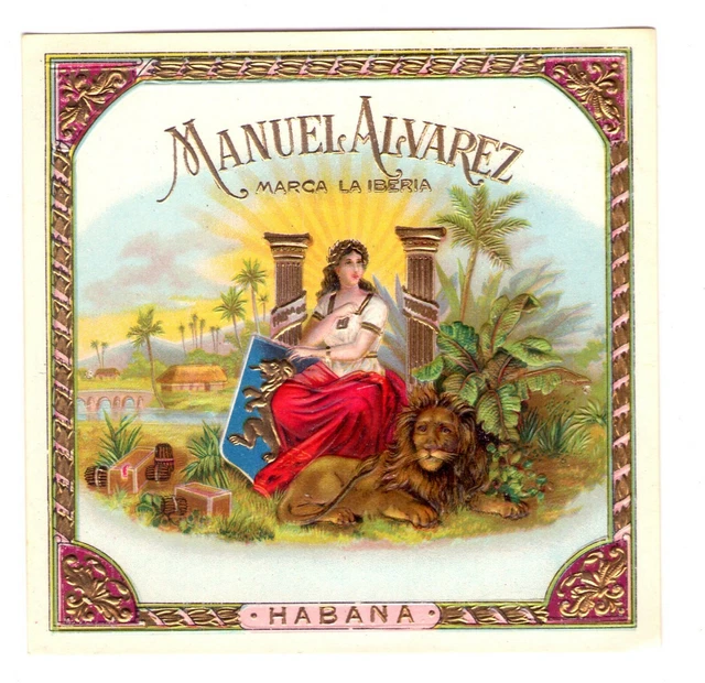 OLD CIGAR LABEL, PAPELETA, "LA IBERIA" of "MANUEL ALVAREZ" (96 x 94 mm ...
