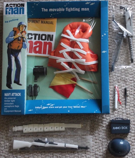 VINTAGE ACTION MAN 40th anniversary navy attack card plus accessories ...