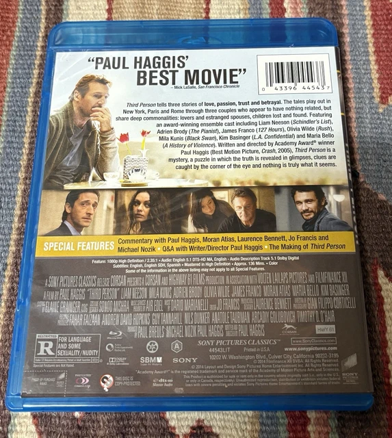 THIRD PERSON BLU-RAY, Liam Neeson All-Star Cast $12.40 - PicClick CA