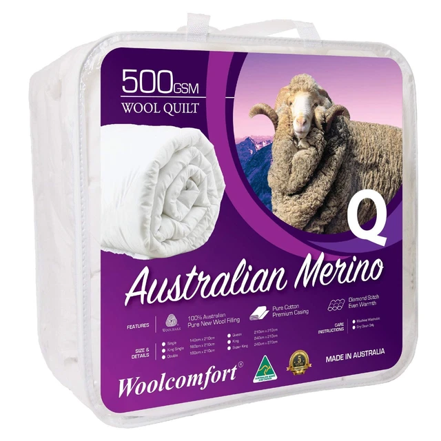WOOLCOMFORT AUSTRALIAN MADE Merino Wool Quilt 500GSM Queen Size $110.99 ...