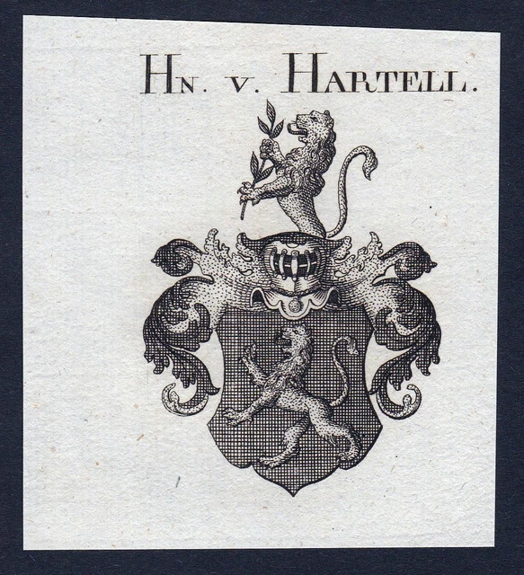 ENV. 1820 HARTELL Hartl Armoiries Adel Coat De Arms Gravure sur Cuivre ...