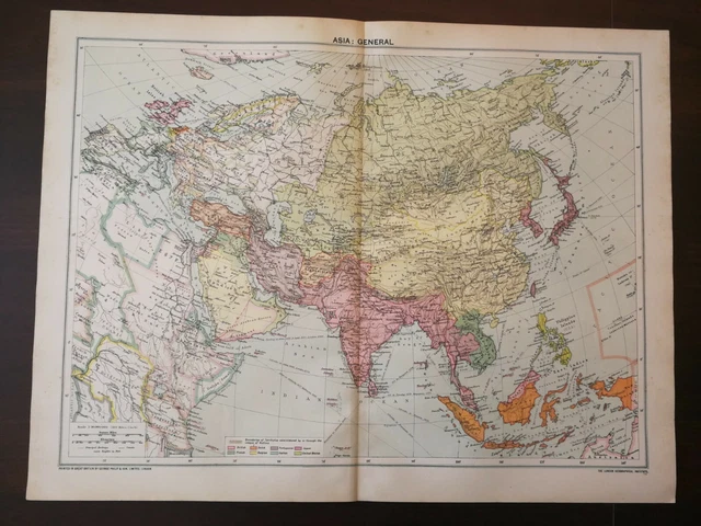 MAPPA VINTAGE P.73-74-PHILIPS Atlante Internazionale-Asia-Mappa ...