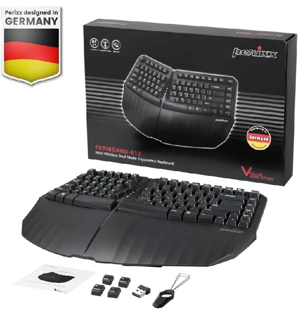 PERIXX PERIBOARD-613B WIRELESS Compact Tenkeyless Ergonomic Keyboard 2 ...