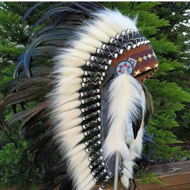NATIVE AMERICAN CHIEF Headdress Cosplay Costume Artificial Feather ...