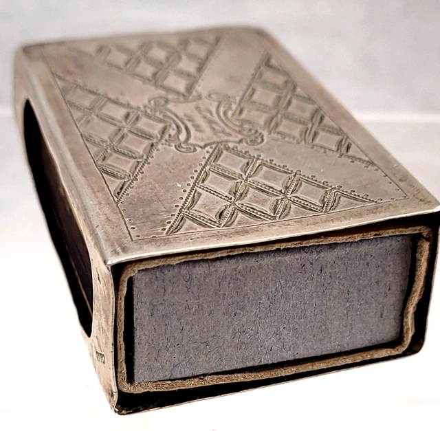 ANTIQUE DUTCH SOLID Silver .833 Large Matchbox Cover Marked: J.N.S ...