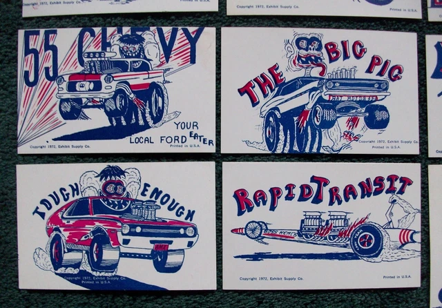 VINTAGE MUSCLE CAR Hot Rod Monster Arcade Vending Machine 16 Cards Odd ...