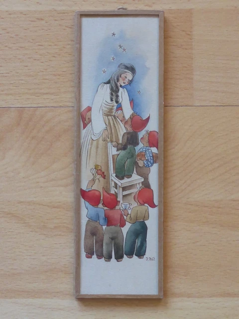 ALTES KLEINES BILD gemalt Märchen Schneewittchen und die sieben Zwerge ...