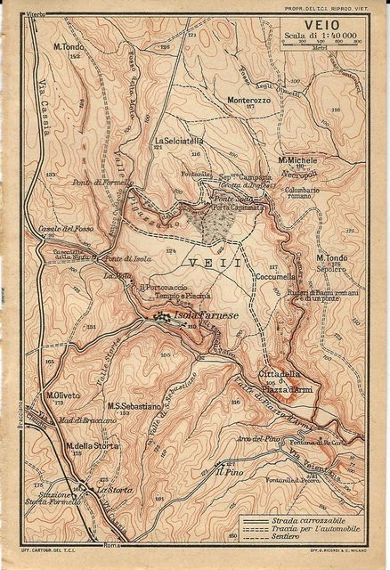 CARTA GEOGRAFICA ANTICA VEIO Pianta campagna di Roma TCI 1925 Old ...
