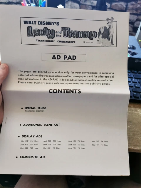 LADY AND THE tramp very rare ad pad walt disney 1955 press pack EUR 11 ...