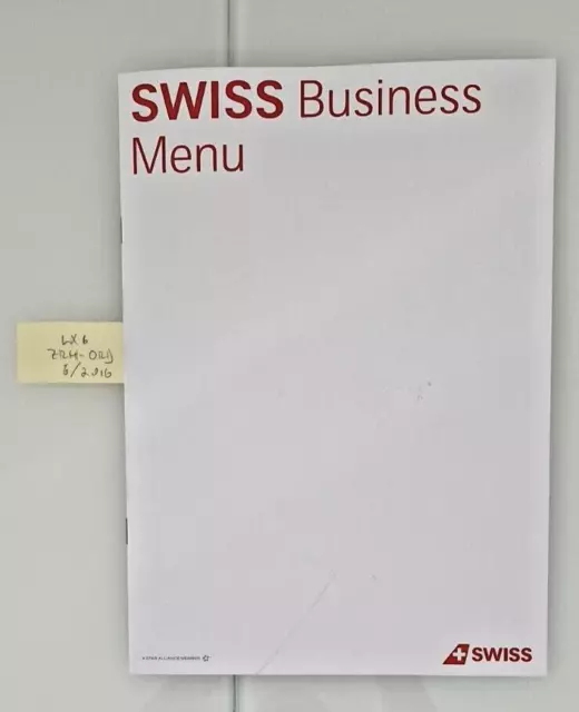 Swiss Business Class Inflight Menu Lx6 Zrh Ord June 2016 £200