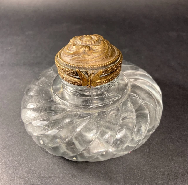 RARE ENCRIER ANCIEN en Verre Torsadé et Bombé – Design Élégant EUR 50 ...