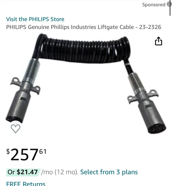 PHILLIPS 12' LIFTGATE Charging Cable Assembly (Dual Pole) #23-2326 $196 ...