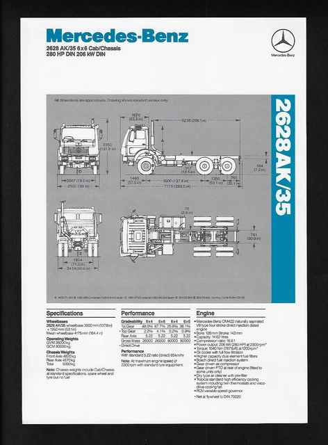 MERCEDES-BENZ 2628 AK/35 6X6 Cab/Chassis Specifications Brochure $25.00 ...