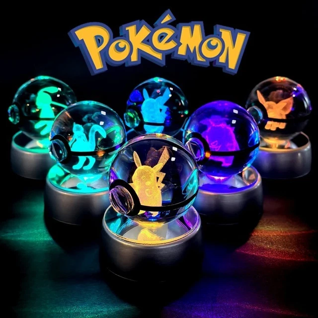 POKEMON 3D CRYSTAL Ball Glass Pokeball Orb and LED Light Stand Perfect ...
