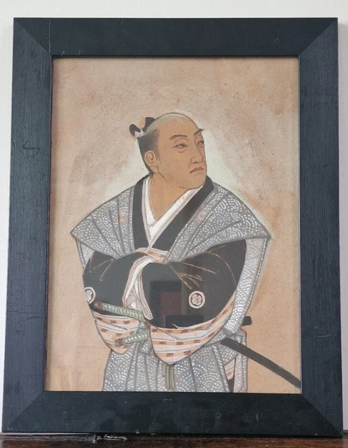 ANTIQUE JAPANESE SAMURAI Edo Era Painting Kamishimo Script Watercolour ...