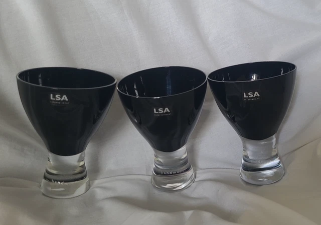 3 X 350ML LSA Elina Handmade Water/Wine Black Glass Goblet £30.00 ...