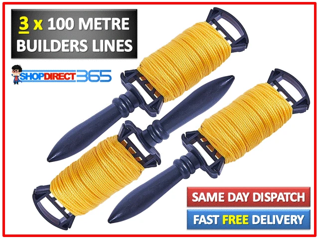 3 X 100M Builders Line Multi Purpose Build String Lock Masonry Wall ...