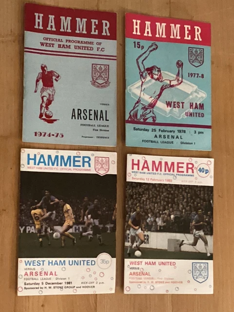 WEST HAM UNITED v ARSENAL Football match programmes Collection x4 from ...