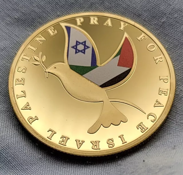 ISRAEL PALESTINE GOLD Dove of Peace Coin Old Politics Jews West Bank ...