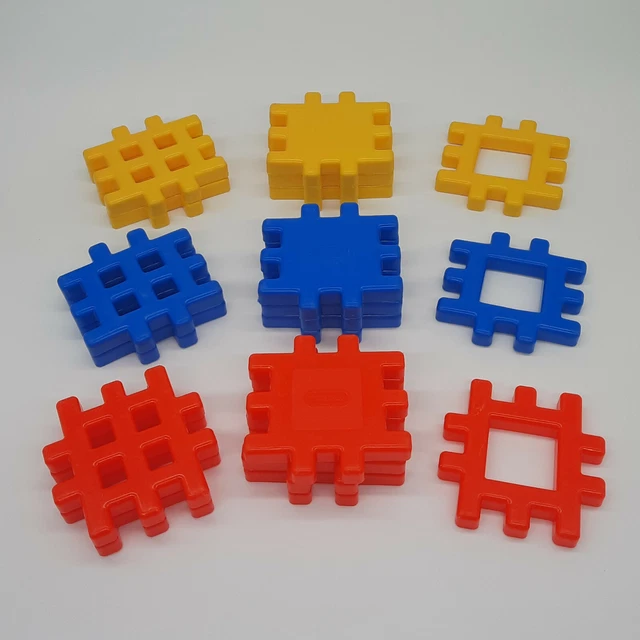 VINTAGE LITTLE TIKES Wee Waffle Blocks Building Grid Blue Red Yellow ...