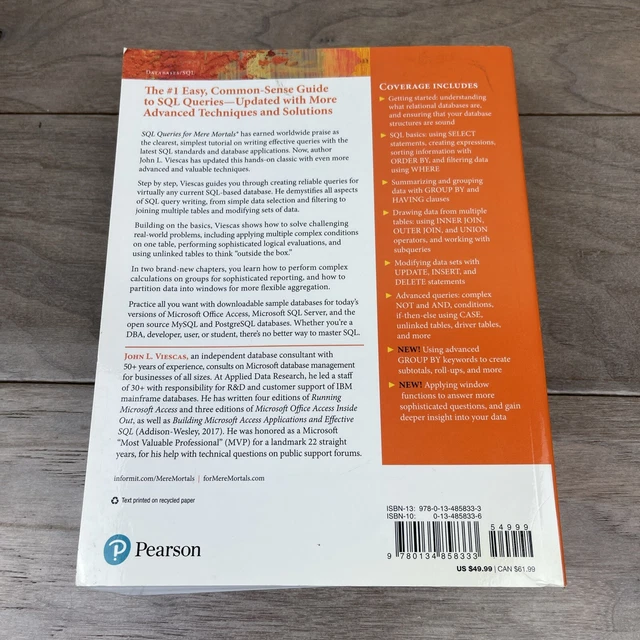 Sql Queries For Mere Mortals A Hands On Guide To Data Manipulation Paperback Vg £1726 2024