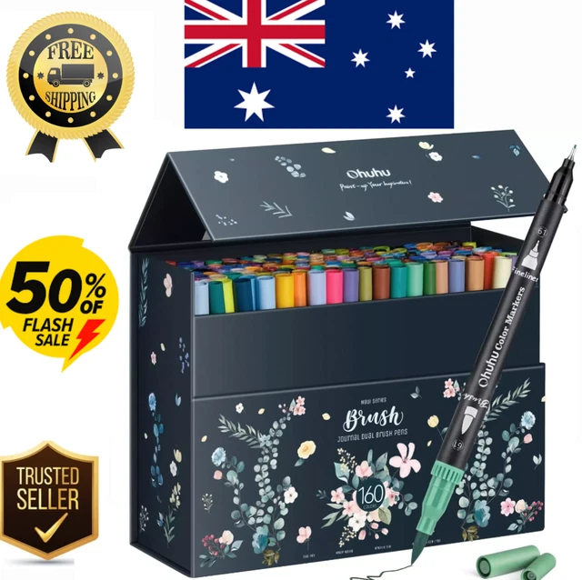 160 COLOUR WATER Based Brush Markers: Dual Tips - 160 Colors Art ...