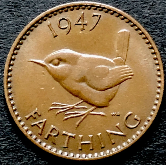 1947 FARTHING-WREN FARTHING - KING GEORGE VI 1/4d BRITISH BRONZE ...