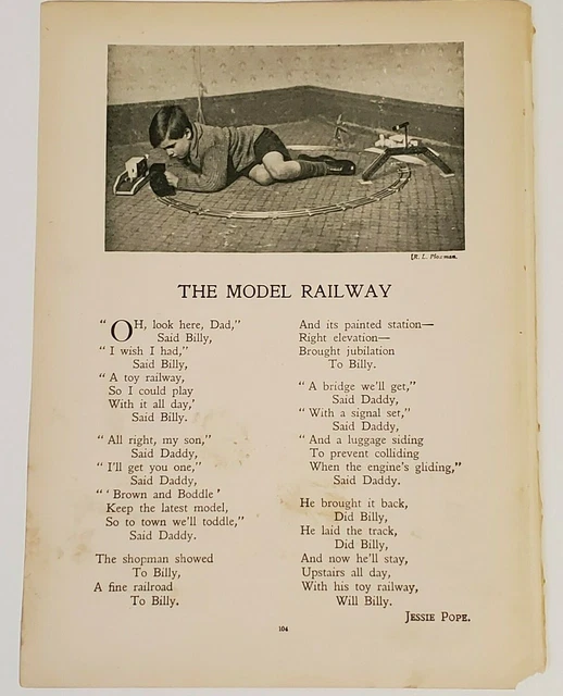 BOOK ILLUSTRATION MODEL Railway Train B&W Picture Boy Playing Poem ...