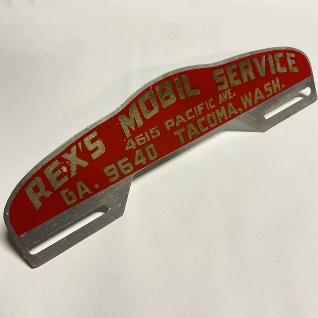 VINTAGE REX’S MOBILE SERVICE Metal License Plate Topper Sign TACOMA, Wa ...