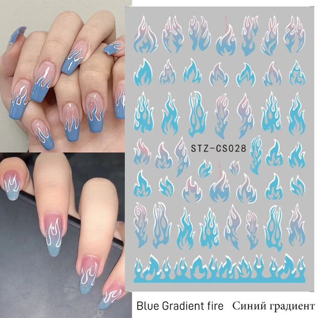 DECALS SLIDER WRAPS DIY Fire Flame Design 3D Pink Blue Nail Art ...