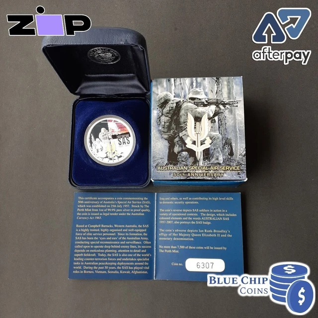 2007 $1 50TH Anniversary of Australian SAS 1oz Silver Proof Coin $179. ...