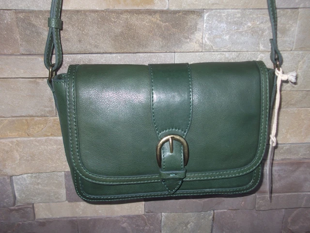 FAT FACE 'MABEL' dark bottle green leather cross body shoulder bag BNWT ...