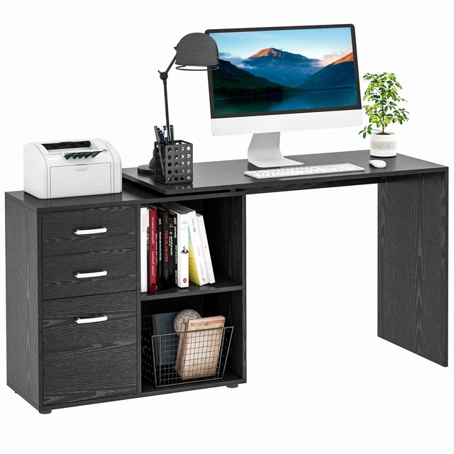 HOMCOM COMPUTER DESK Table Workstation L Shape File Cabinet Black Home ...
