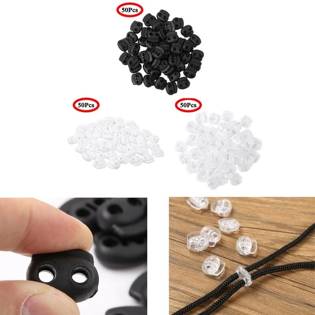50 ROUND CORD Lock End Toggle Double Hole Spring Stopper Sliding ...