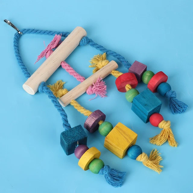 COLORFUL WOOD BLOCK Biting String Cotton Rope Balance Hanging Chewing ...
