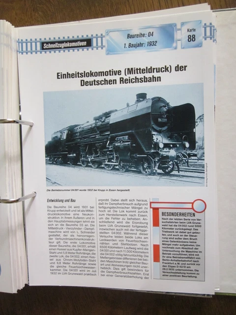 EISENBAHN DAMPFLOK ARCHIV DatenblattS88: BR 04 Einheitslok Mitteldruck ...