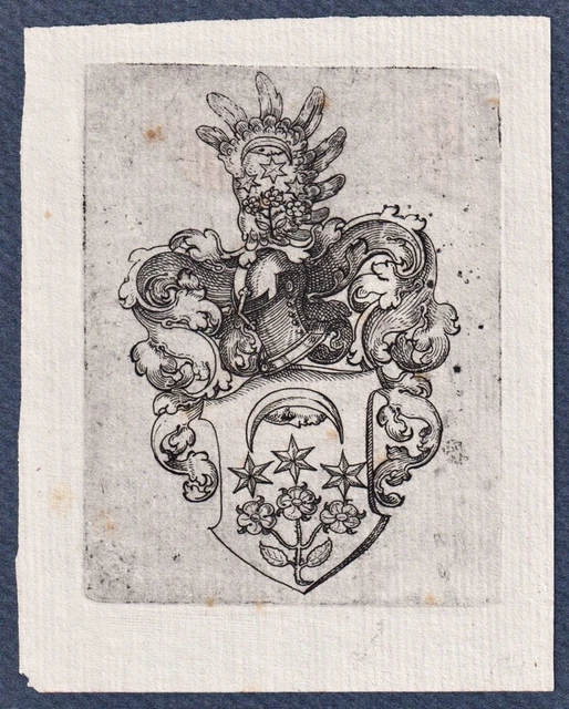EXLIBRIS ARMORIAL BOOKPLATE Ex-Libris Engraving Armoiries Coat Of Armes ...