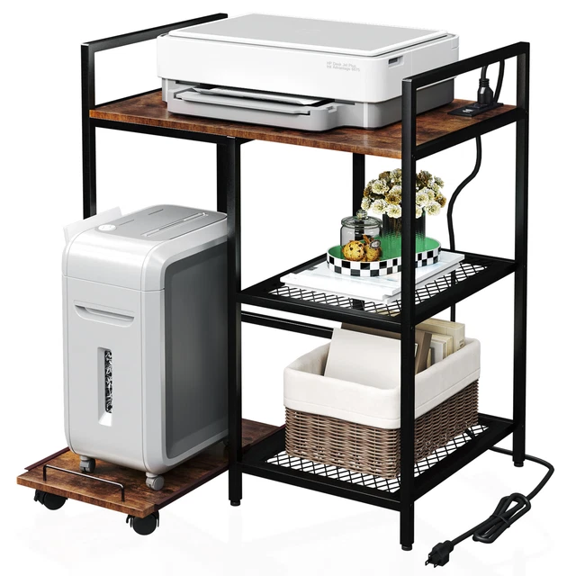 TC-HOMENY PRINTER STAND Cart with Charging Station Office Storage Rack ...