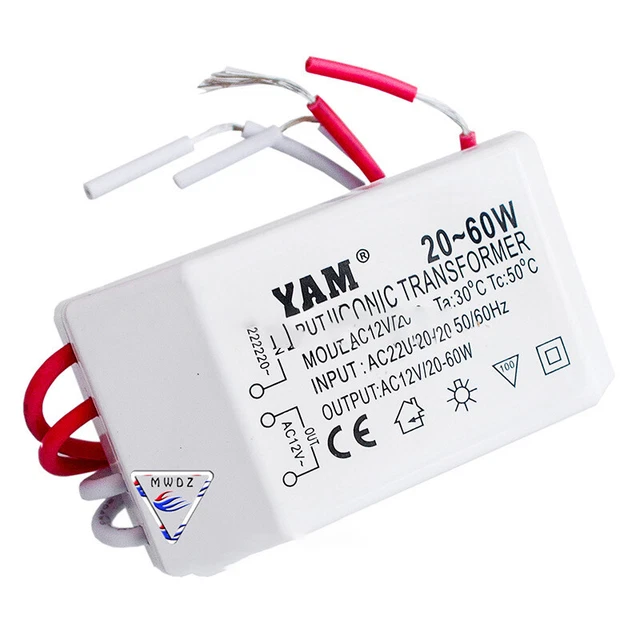 ELECTRONIC TRANSFORMER AC 220V To 12V 20-60W Halogen Light Driver Power ...