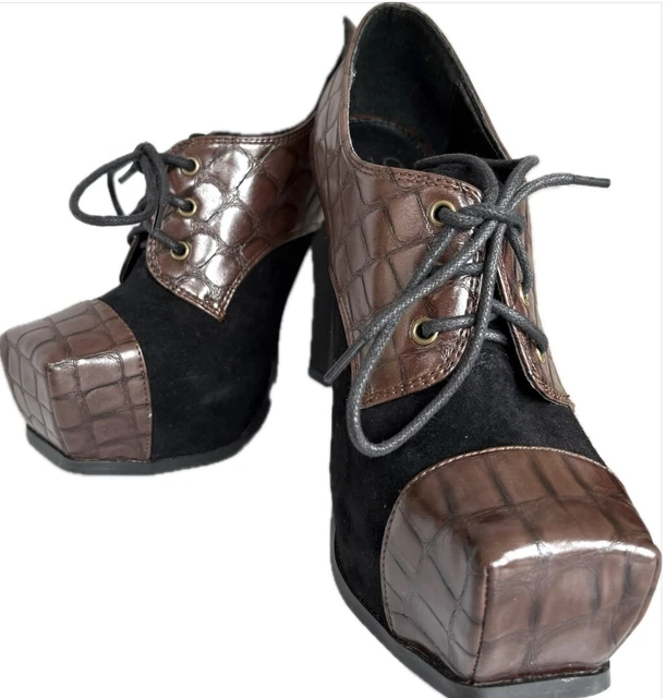 OFFICE BLACK SUEDE & Brown mock croc Platform heels Size UK 3 /EU 36 ...