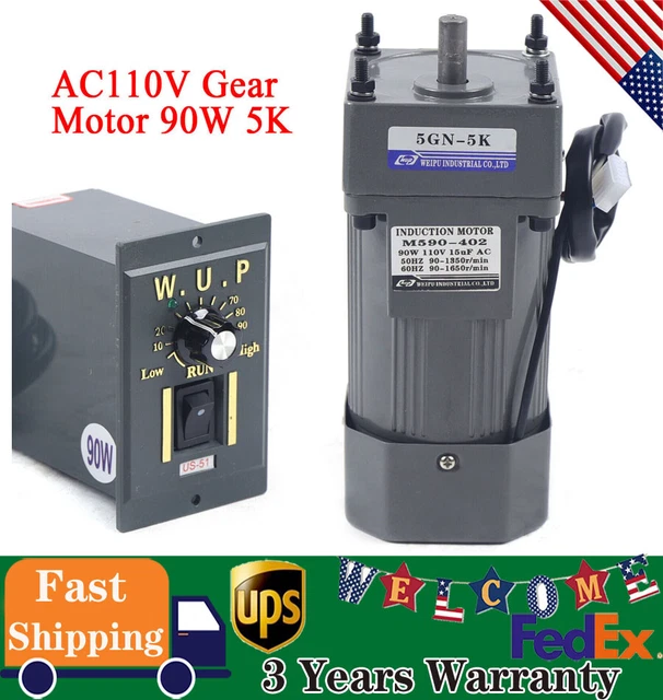 110 V 90W AC gear motor electric motor variable speed controller 1:5 ...