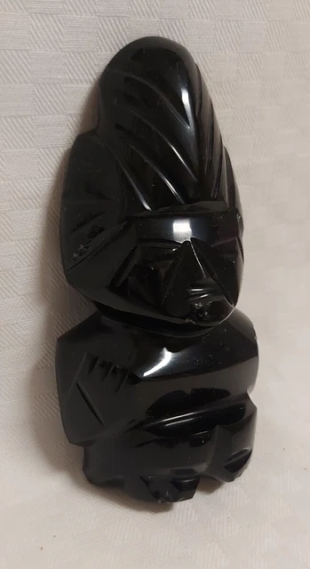 ANCIENT MAYA AZTEC Statue Onyx Obsidian Mexico Warrior Head Stone ...