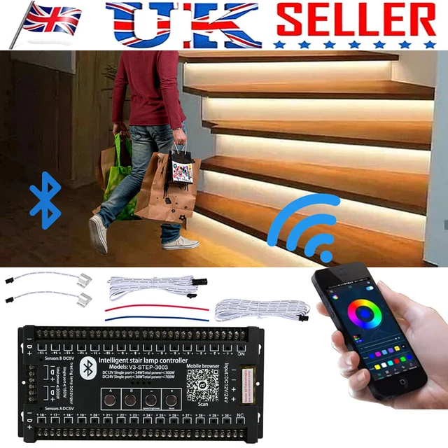 BLUETOOTH MOTION SENSOR Stair Light Stairway Ladder LED Controller Step ...